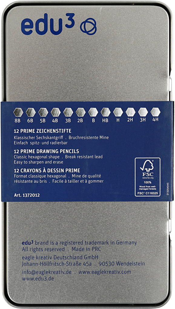 EDU Drawing Pencil, 12 hardness 8B-4H 12 pc/ 1 pack iHobby