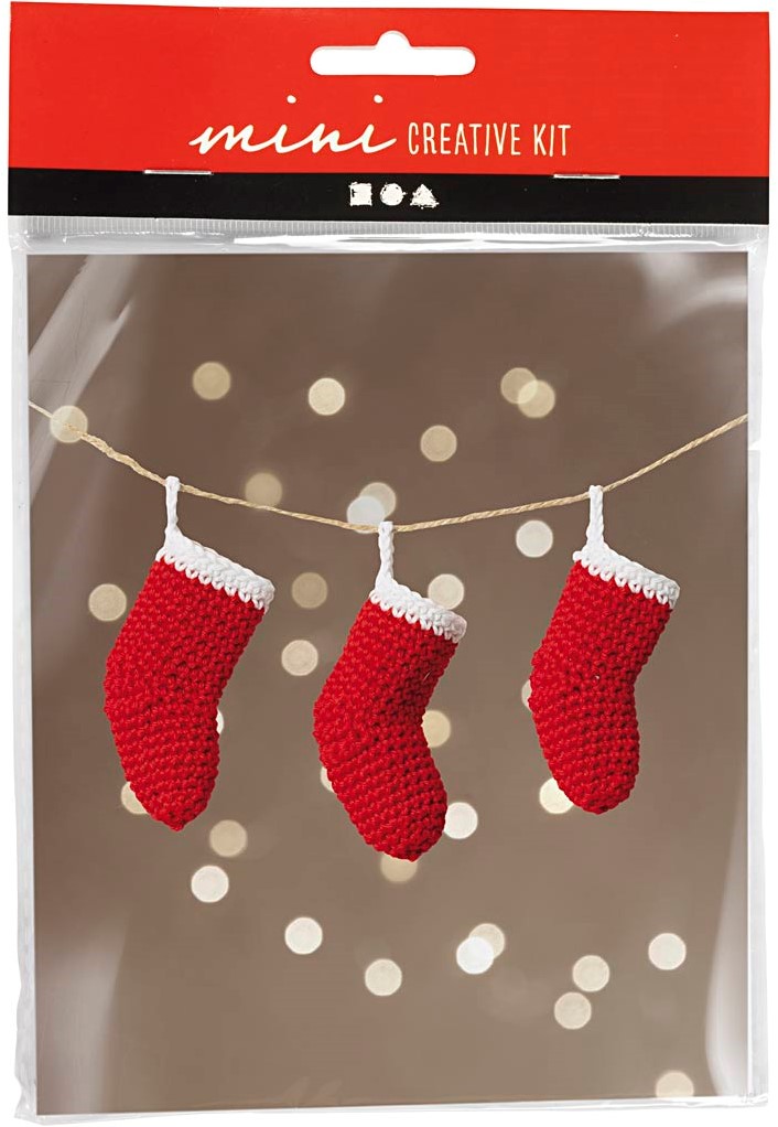 CC Mini Craft Kit Crochet , red/white, Christmas Socks, 1 pack iHobby