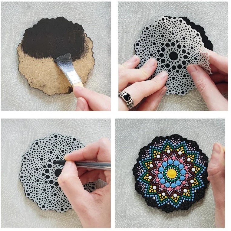 Aladine Dot Painting Set 4x2 Shapes coasters & stencils iHobby
